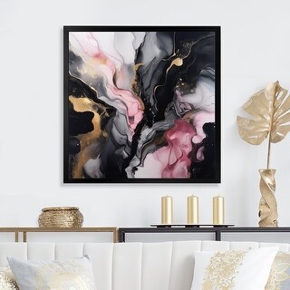 Designart "Black Gold Marble Splash Ii" Abstract Marble Framed Canvas Wall Art - Bed Bath ...